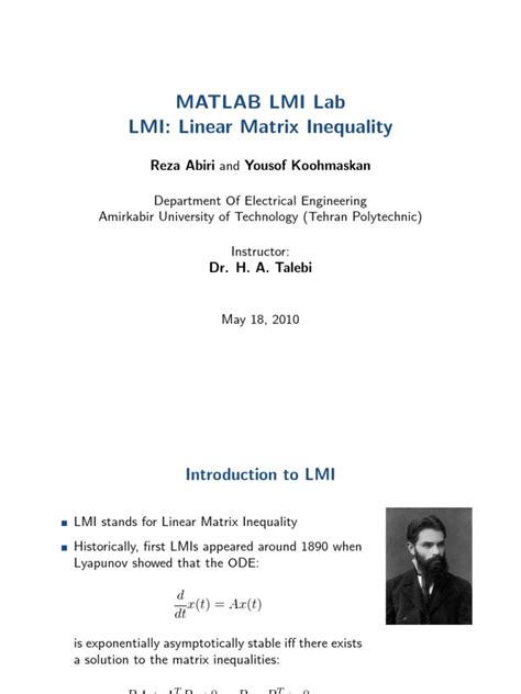 matlab lmi lab lmi linear matrix inequality pdf matrix