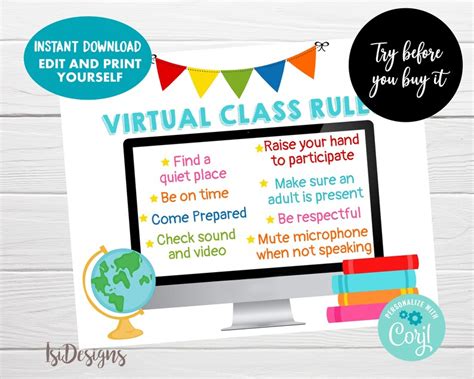 Editable Virtual Class Rules Instant Download Back To School Etsy Editable Virtual Class Rules Instant Download Back To School Etsy