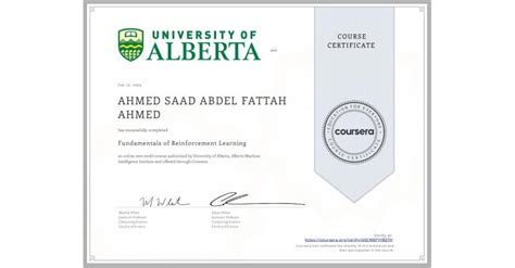 Ahmed Saad On Linkedin Completion Certificate For Fundamentals Of Reinforcement Learning