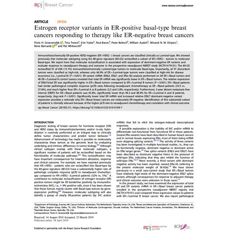 Estrogen Receptor Variants In Er Positive Basal Type Breast Cancers