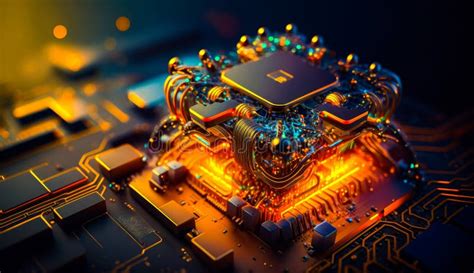 Close Up Of Computer Processor On Circuit Board Generative Ai Stock Illustration Illustration