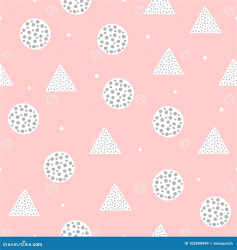 Cute Geometric Seamless Pattern With Circles And Triangles Drawn By Hand Stock Vector
