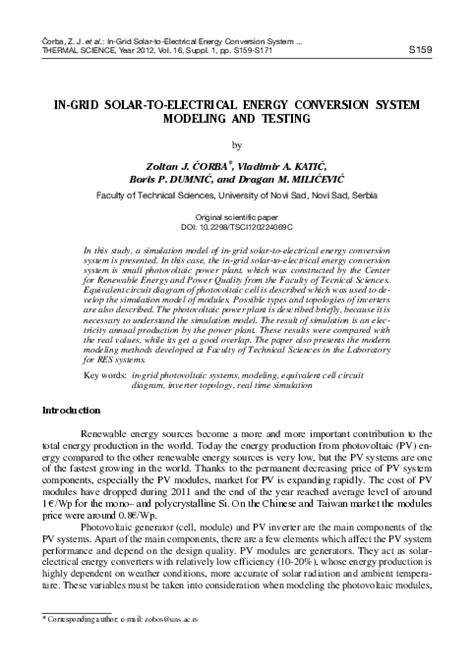 Pdf In Grid Solar To Electrical Energy Conversion System Modeling And Testing