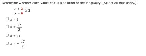 Solved Determine Whether Each Value Of X Is A Solution Of Chegg