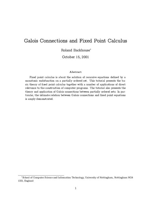 Pdf Galois Connections And Fixed Point Calculus