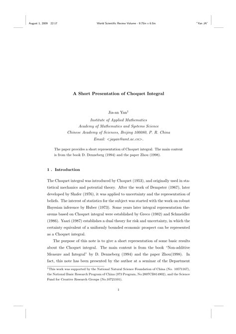 Pdf A Short Presentation Of Choquet Integral