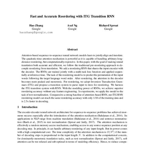 Fast And Accurate Reordering With Itg Transition Rnn Acl Anthology