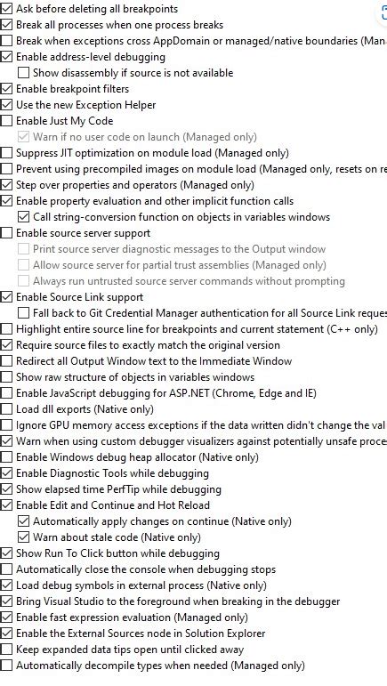 Debugging Visual Studio 2022 Enable Net Framework Source Option