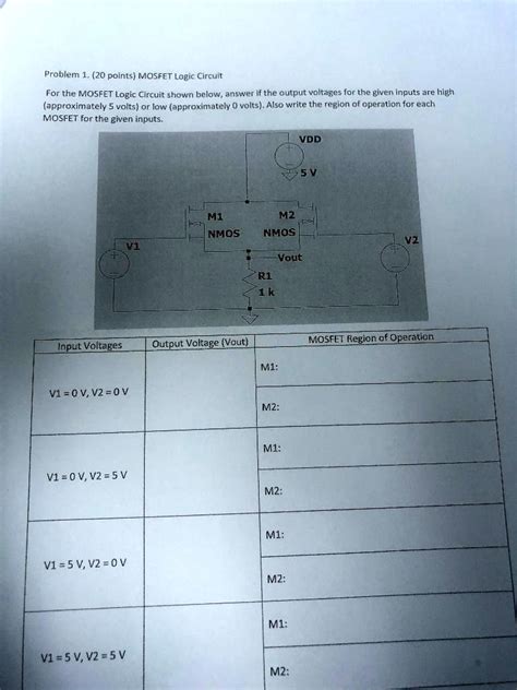 Problem Points MOSFET Logic Circuit For The MOSFET Logic Circuit Shown Below Answer If