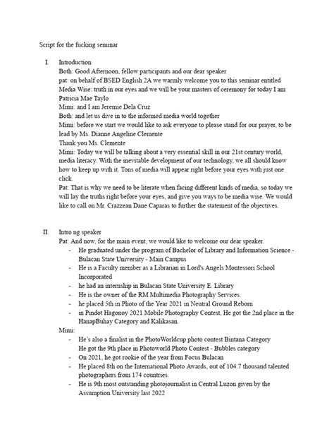 Script For The Fucking Seminar 1 Pdf