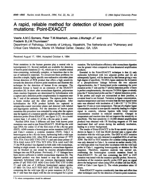 Pdf A Rapid Reliable Method For Detection Of Known Point Mutations