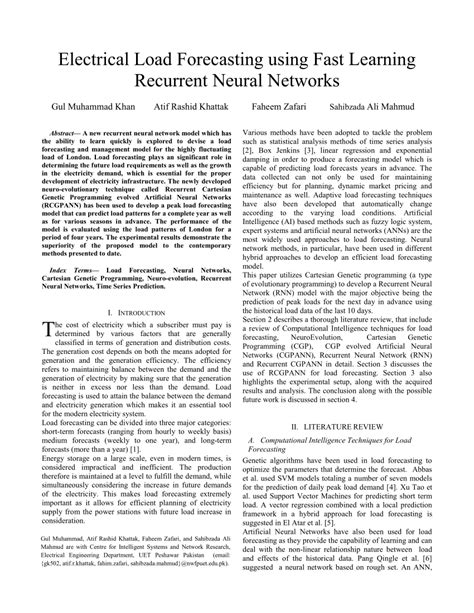Pdf Electrical Load Forecasting Using Fast Learning Recurrent Neural Networks
