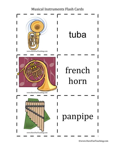 Musical Instruments Flash Cards Have Fun Teaching Vocabulary Flash Cards Flashcards Have