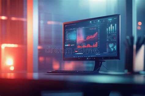 Data Visualization On A Modern Computer Screen In A Stylish Workspace