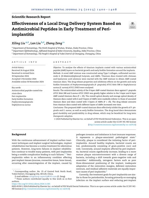 Pdf Effectiveness Of A Local Drug Delivery System Based On Antimicrobial Peptides In Early
