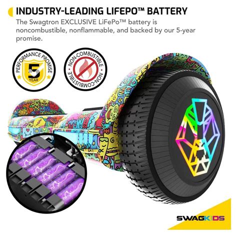 Swagtron Black Swagboard Evo Freestyle Hoverboard Bluetooth Speaker Light Up Wheels Sports