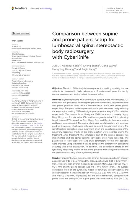 Pdf Comparison Between Supine And Prone Patient Setup For Lumbosacral Spinal Stereotactic Body