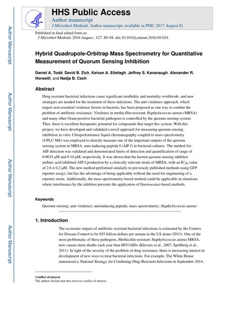 Pdf Hybrid Quadrupole Orbitrap Mass Spectrometry For Quantitative Measurement Of Quorum