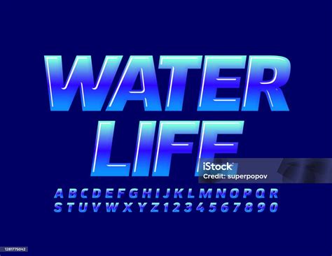벡터 에코 기호 물 생활 파란색 그라데이션 알파벳 문자 및 숫자 세트 개념에 대한 스톡 벡터 아트 및 기타 이미지 개념 건강한 생활방식 광물질 Istock