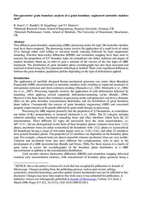 Pdf Five Parameter Grain Boundary Analysis Of A Grain Boundary Engineered Austenitic Stainless