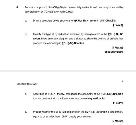 Solved 4 An Ionic Compound Lin Ch3 3si 2 Is Commercially