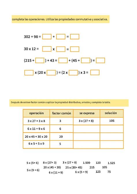 Hoja De Trabajo Sobre Las Propiedades De La Suma Y La Multiplicación