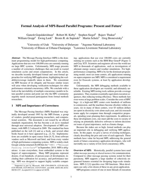 PDF Formal Analysis Of MPI Based Parallel Programs