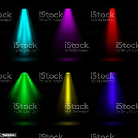 밝은 조명 스포트 라이트의 크리에이 티브 벡터 일러스트 레이 션 설정 투명 한 배경에서 분리 하는 광원 콘서트 현장 조명 아트 디자인 빔입니다 추상 개념 그래픽 요소 개체