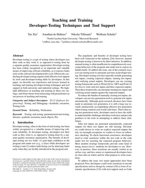 Pdf Teaching And Training Developer Testing Techniques And Tool Support