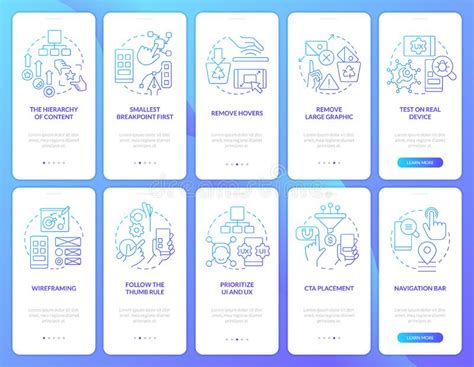 Mobile First Design Blue Gradient Onboarding Mobile App Screen Set Stock Vector Illustration