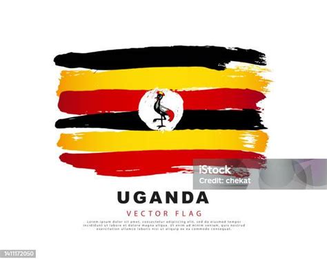 우간다의 국기 검은 색 노란색 및 빨간색 브러시 스트로크 손으로 그립니다 흰색 배경에 고립된 벡터 일러스트레이션입니다 우간다에 대한 스톡 벡터 아트 및 기타 이미지 Istock