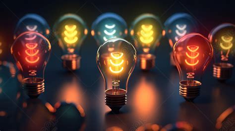 리더십 혁신 및 솔루션 어두운 백열등 그룹 사이에서 빛나는 전구의 3d 렌더링 비추다 배경 아이디어 배경 램프 전구 배경 이미지 Hd 비추다 아이디어 램프 전구