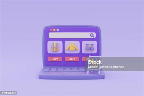 보라색 배경에 판매 기호가있는 노트북의 온라인 쇼핑 상점 디지털 마케팅 프로모션 3d 렌더링 가방에 대한 스톡 사진 및 기타 이미지 Istock