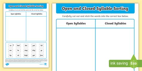 Open And Closed Syllable Sorting Activity Teacher Made Worksheets Library