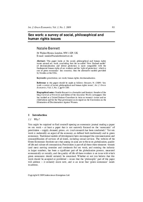 Pdf Sex Work A Survey Of Social Philosophical And Human Rights Issues
