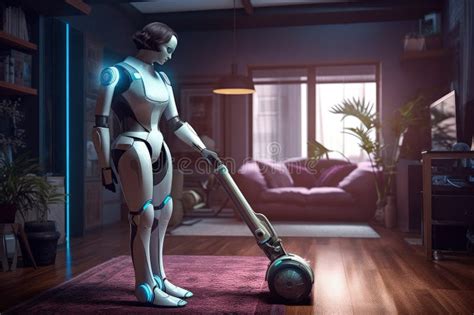 A Female Android Robot Based On Artificial Intelligence Assistant At Home Cleaning Cooking