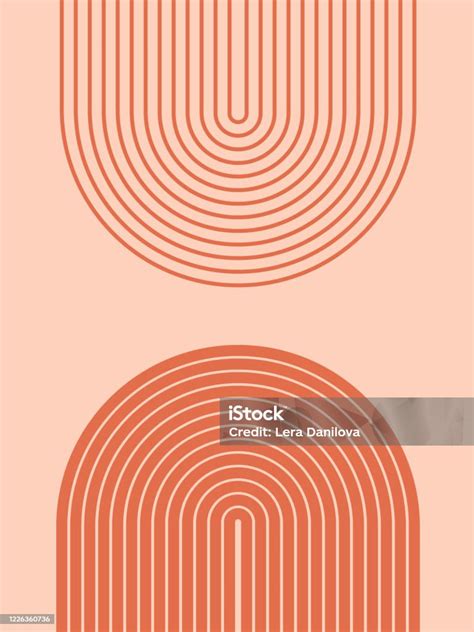 기하학적 균형 모양 무지개 게이트와 추상적 인 현대 미적 배경 보헤미안 벽 장식 중반 세기 현대 미니멀 한 중립 미술 인쇄 유기 모양 테라코타 색상 지구 톤 배경 주제에