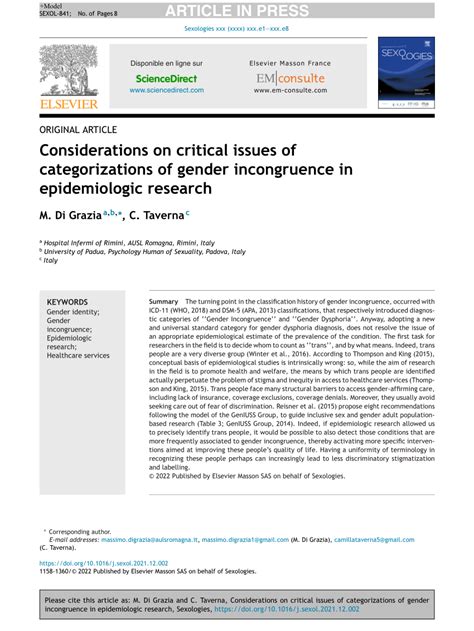 Pdf Considerations On Critical Issues Of Categorizations Of Gender Incongruence In