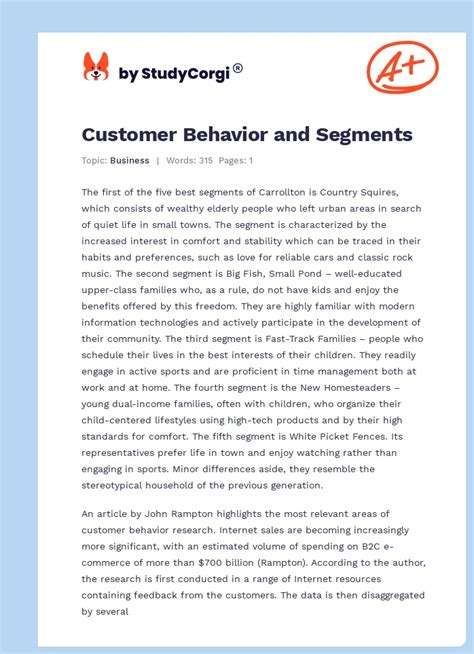 Customer Behavior And Segments Free Essay Example
