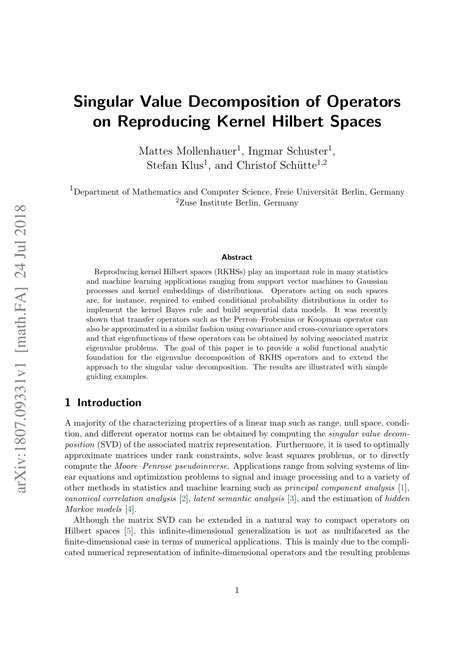 pdf singular value decomposition of operators on reproducing kernel