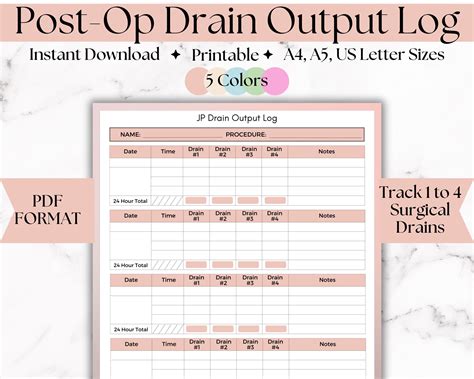 Surgical Drain Logs Post Op Jp Drain Record Mastectomy Drain