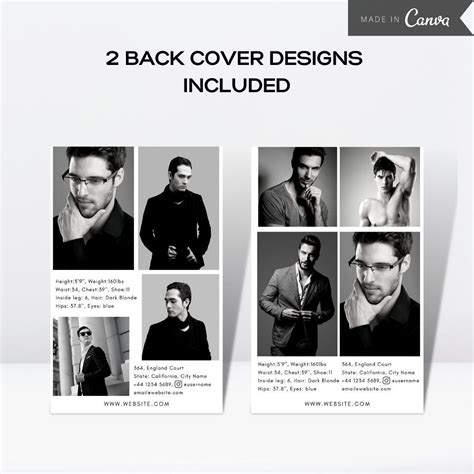 Model Comp Card Modeling Photo Card Canva Template Editable Fashion Model Zed Card Model