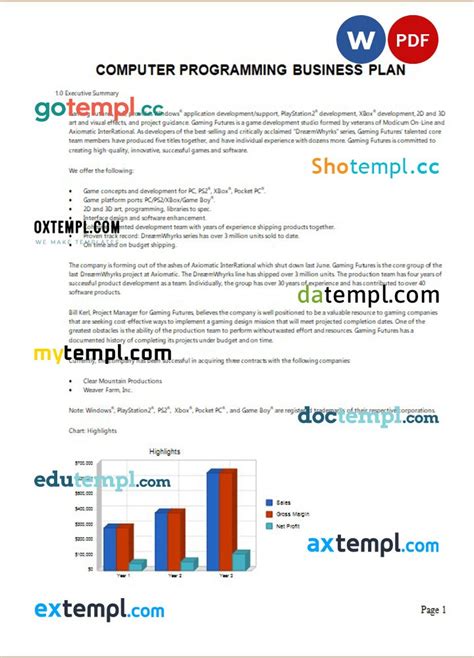 Free Computer Programming Business Plan Template In Word And Pdf Formats Download At Gotemplpro