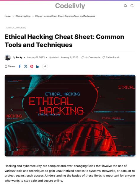 Ethical Hacking Cheat Sheet Common Tools And Techniques Codel Pdf Security Hacker