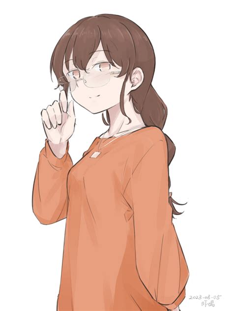 Safebooru 1girl Arm Behind Back Bespectacled Braid Brown Hair Glasses