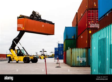 Forklift Handling Cargo Container Freight Container Loading Container Forklift Handling Cargo Container Freight Container Loading Container