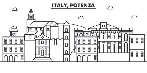 이탈리아 포 텐 건축 선 스카이 라인 일러스트입니다 유명한 랜드마크 시티 명소와 선형 벡터 풍경 디자인 아이콘 편집 가능한 선 프리 스카이라인에 대한 스톡 벡터 아트 및
