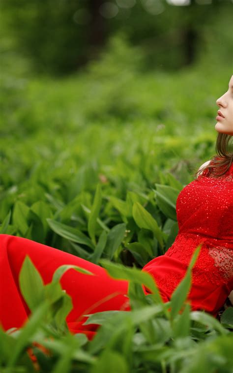 Download Wallpaper Girl Pose Red Dress Sergey Sergeev Section Girls