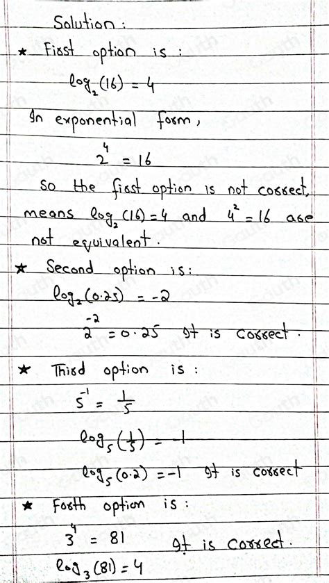 Solved Which Pair Of Equations Is Not Equivalent Log 2164 And 42