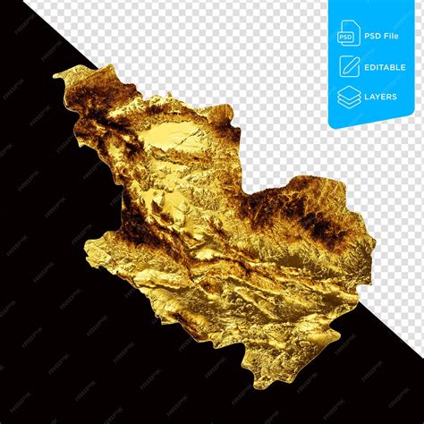 마디나 지도 황금 금속 색상 높이 지도 검은 배경 3d 일러스트레이션 프리미엄 Psd 파일